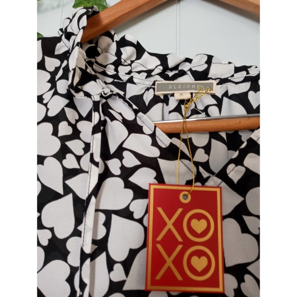 Pleione Tops Nwt Anthro Pleione Heart Print Ruffle Blouse Poshmark
